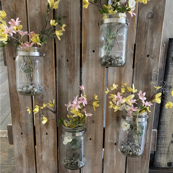 Wall Decor | Rustic Handmade Mason Jar Wall Decor With Floral Accents ...
